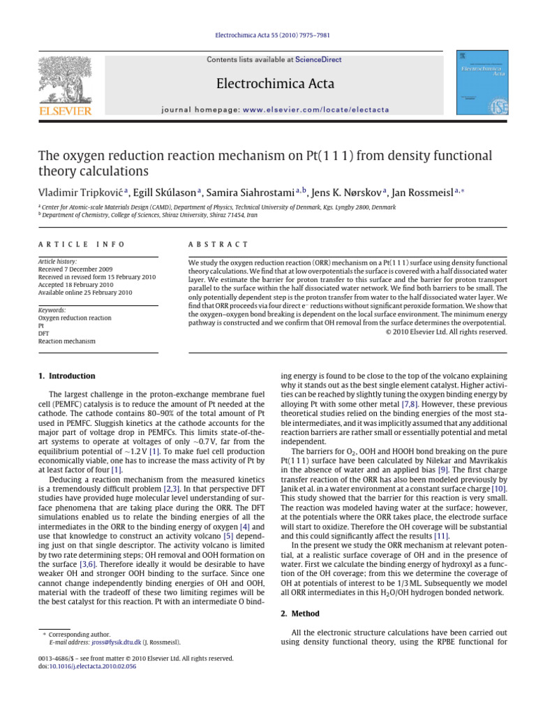 The Oxygen Reduction Reaction Mechanism On PT (111) From Density ...