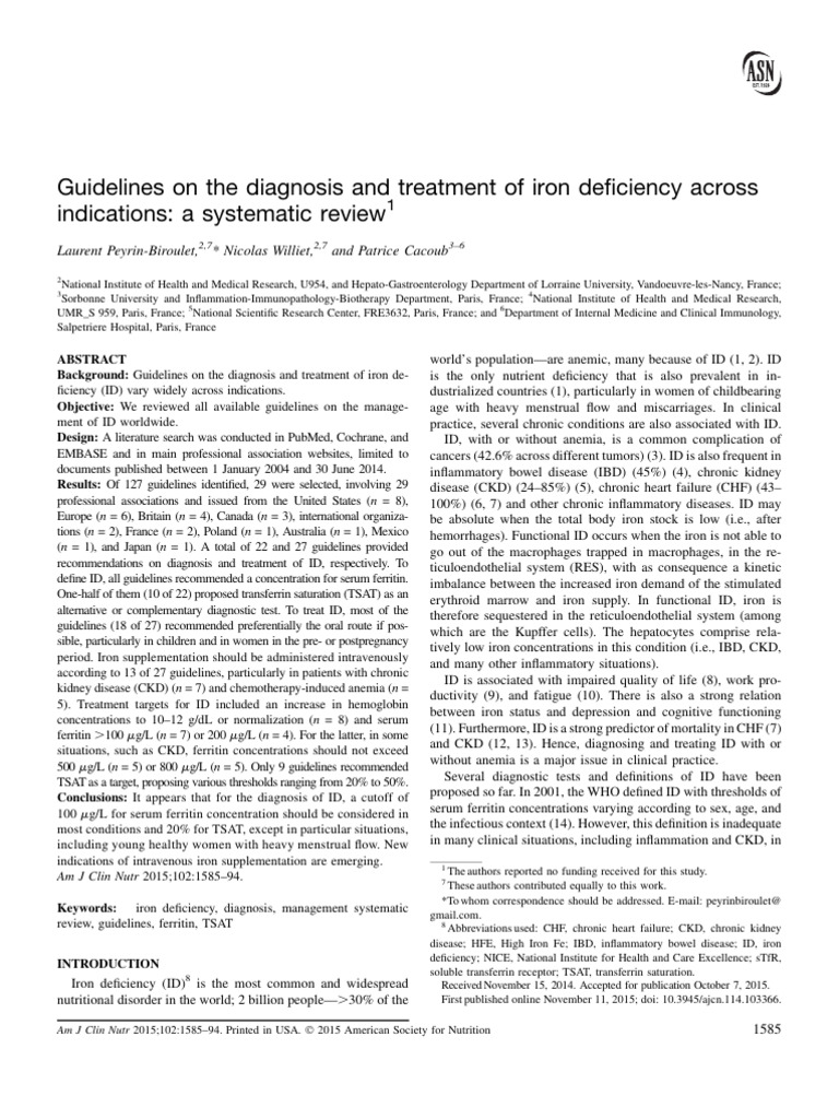 Guidelines On The Diagnosis and Treatment of Iron Deficiency Across ...