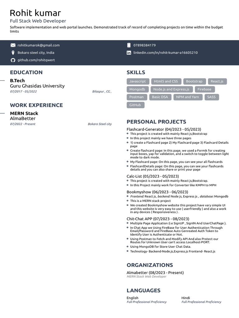 Rohits Resume | PDF | Bootstrap (Front End Framework) | Computing