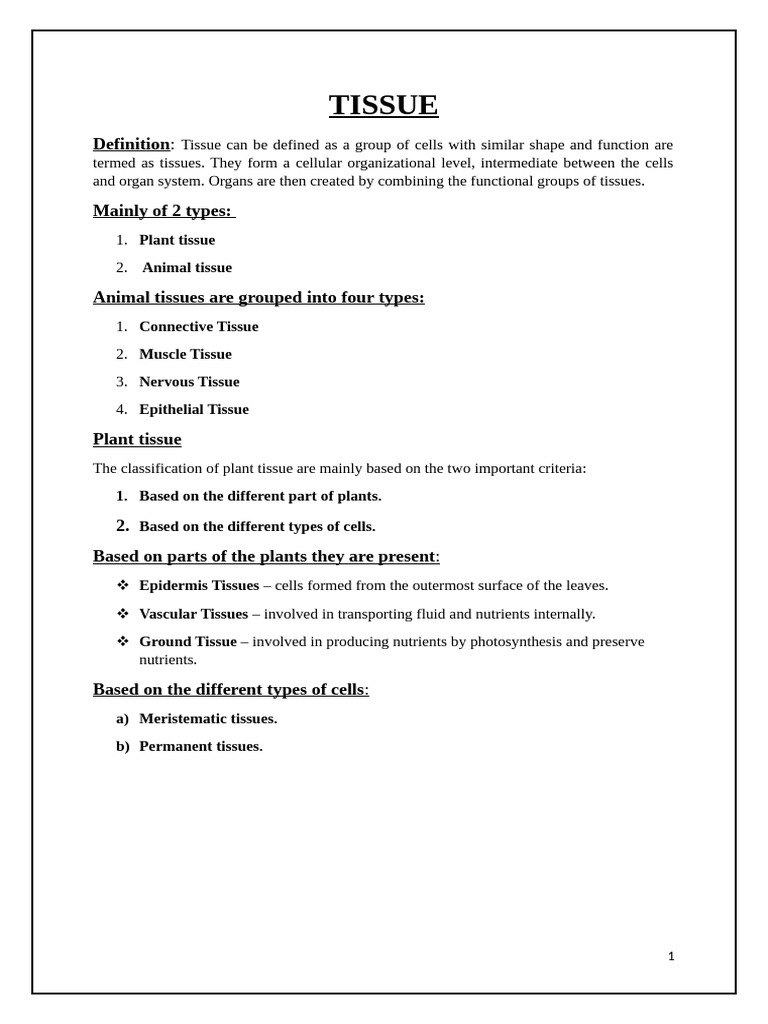 Types and Functions of Plant and Animal Tissues | PDF | Tissue (Biology ...