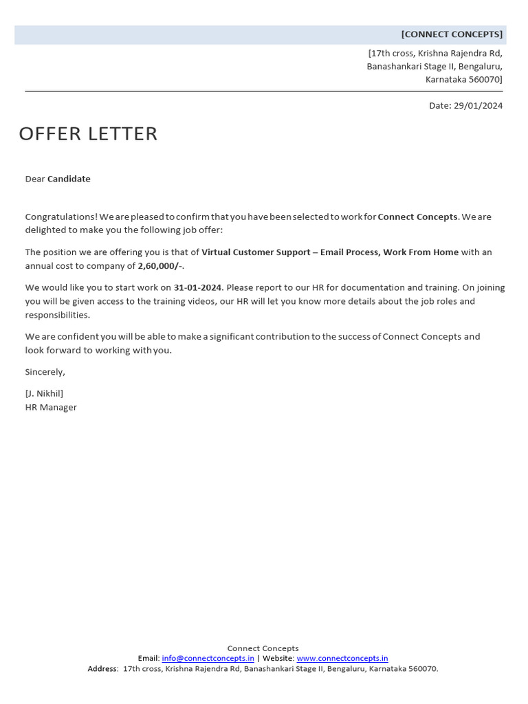 Connect Concepts_Offer Letter | PDF | Salary | Business