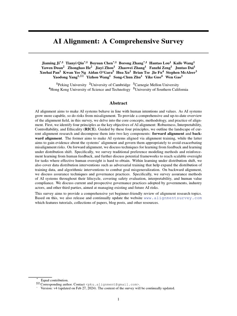 AI Alignment A Comprehensive Survey | PDF | Artificial Intelligence | Intelligence (AI) & Semantics