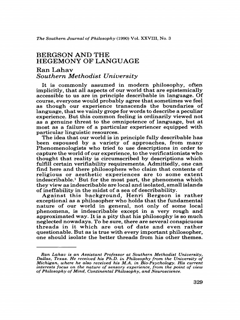 Bergson and The Hegemony of Language | PDF | Perception | Experience