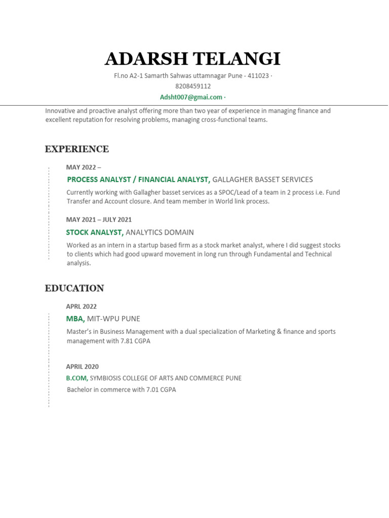 Adarsh Telangi Resume | PDF | Career & Growth | Business