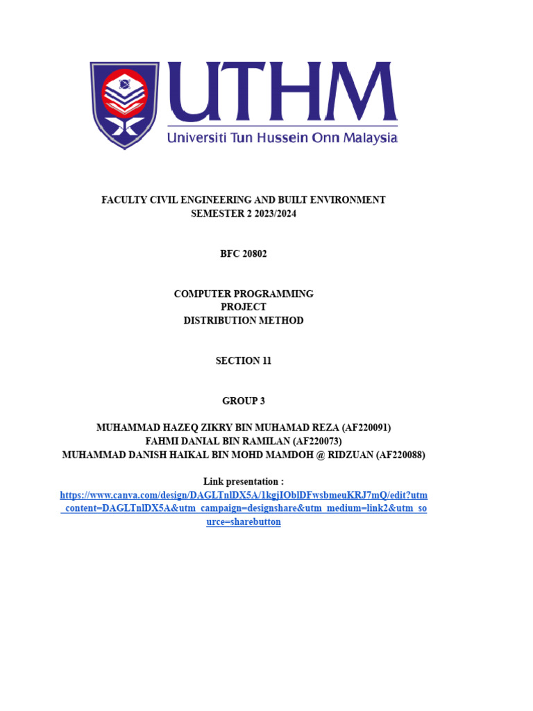 Full Report Comp. Programming (Muhd Hazeq Zikry, Fahmi Danial, Muhd ...