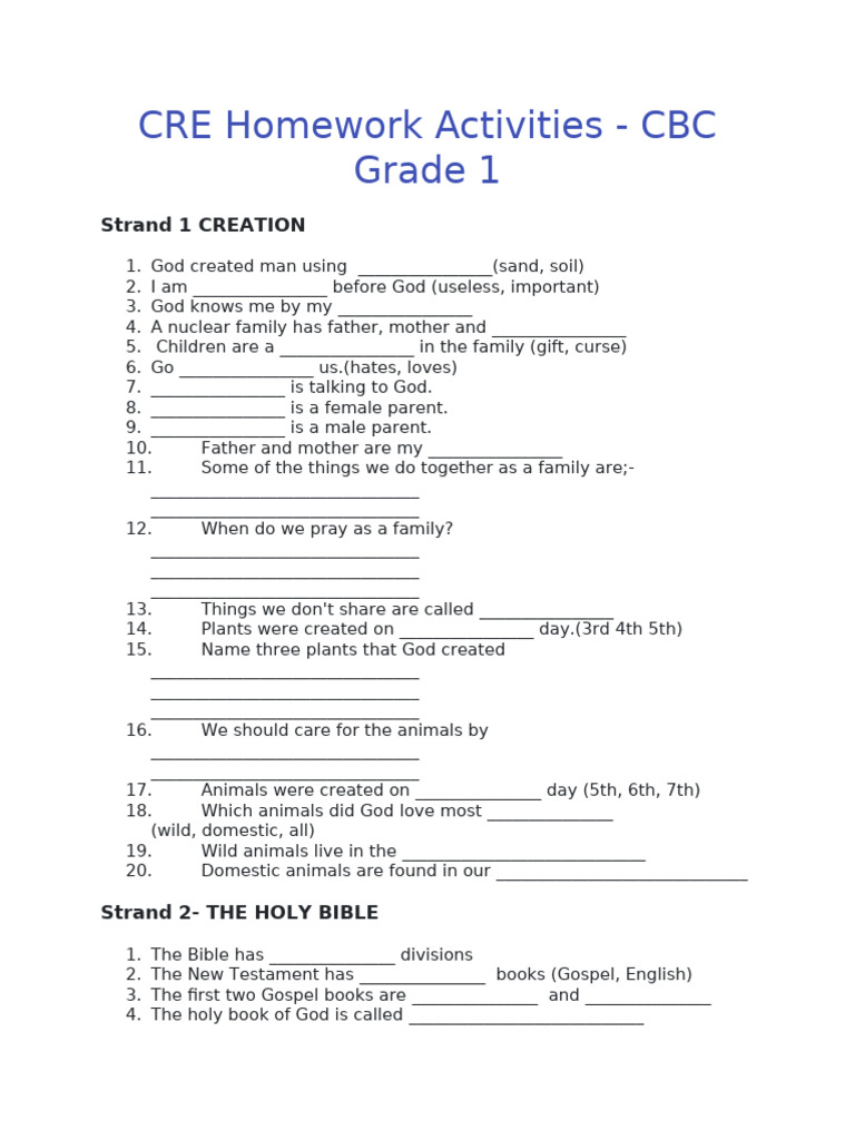 CRE Homework Activities Grade 1 | PDF | Jesus | Elijah
