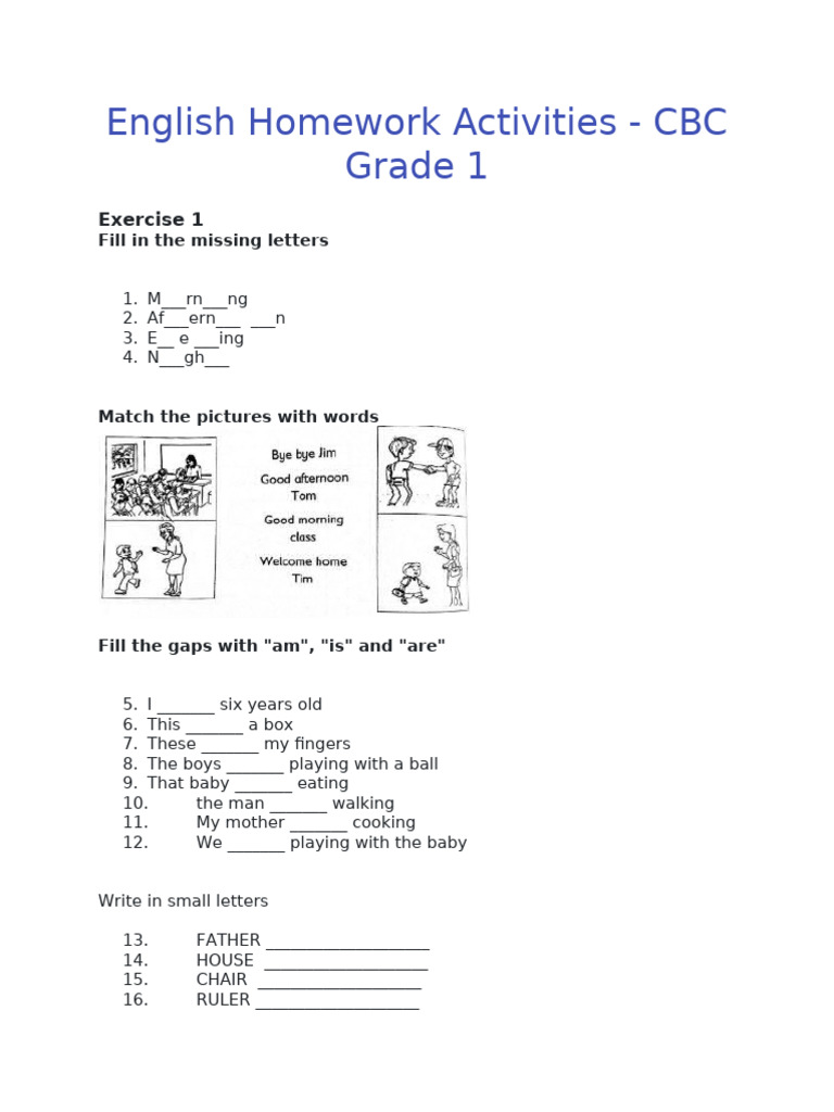 Grade 1 English Homework Activities | PDF
