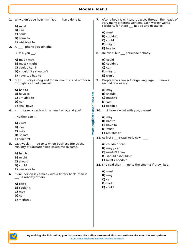 1395 Modals Test 1 | PDF