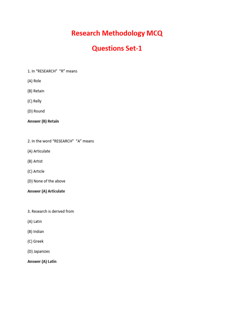 Research Methodology MCQ Questions | PDF | Sampling (Statistics) | Hypothesis