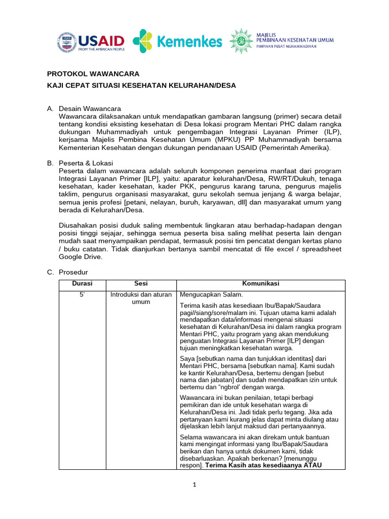 DRAFT Protokol Wawancara Kaji Cepat MPHC | PDF