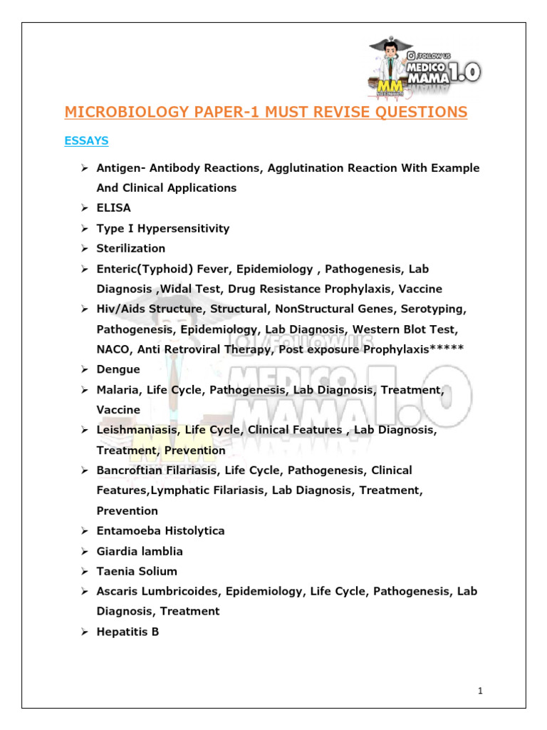 Microbiology Paper-1 Must Revise Questions | PDF | Infection | Antimicrobial Resistance