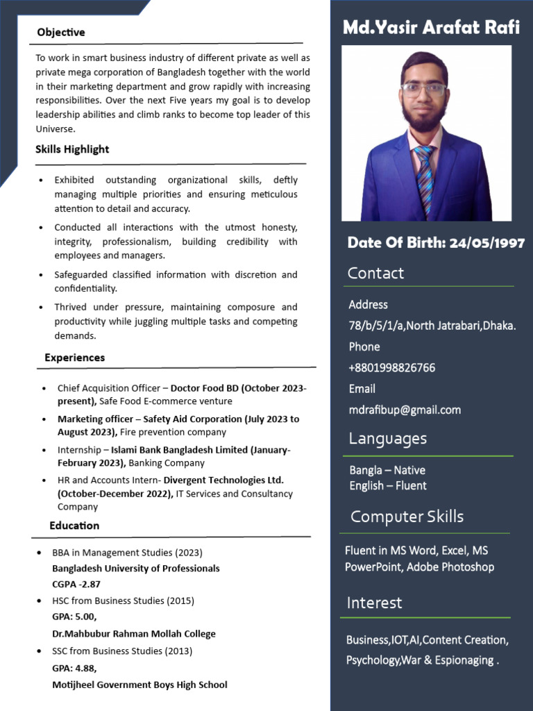 CV of MD Yasir Arafat Rafi | PDF