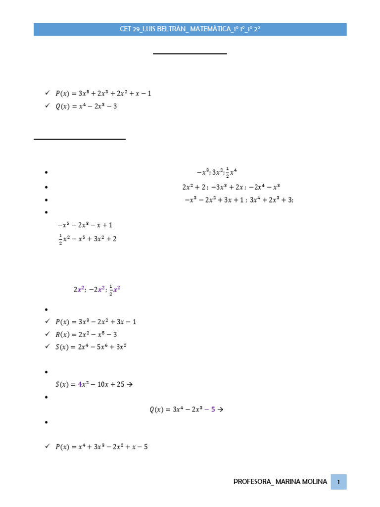 Unidad_ polinomios_ 1° 1° y 1° 2° _ CS | PDF | Álgebra abstracta | Álgebra