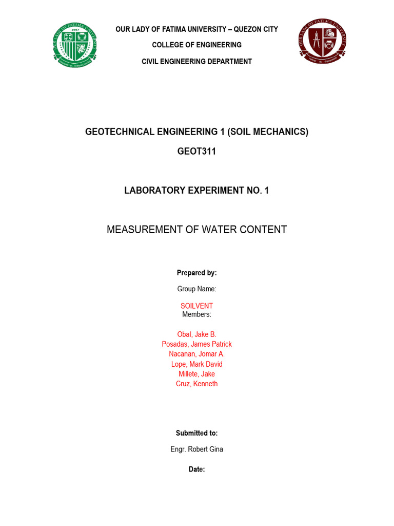 Soilvent - Bsce 3 Y1 1 - Laboratory 1 | PDF | Soil | Physical Sciences