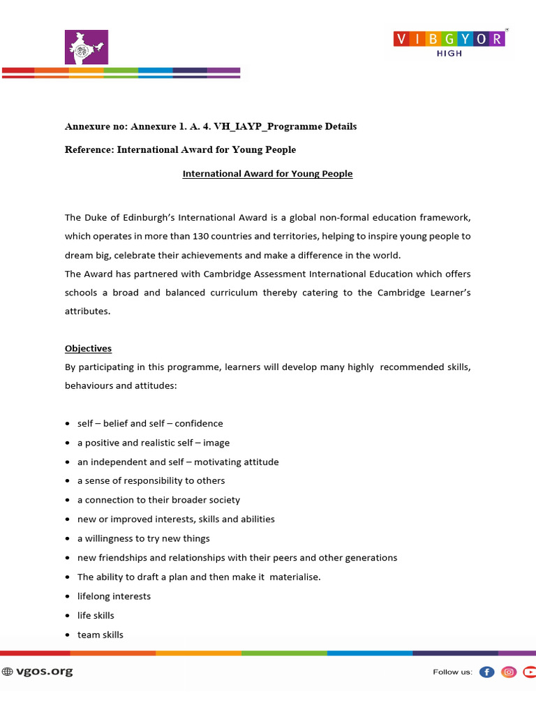 Annexure 1. A. 4. VH - Iayp - Programme Details | PDF