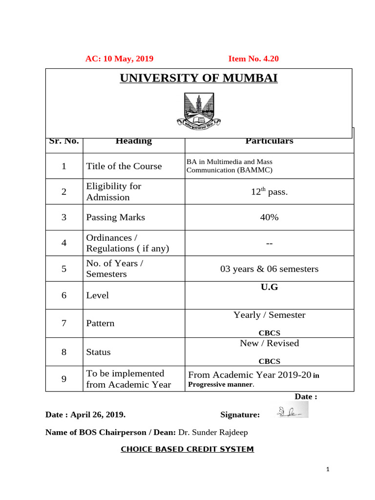 BAMMC-Sem-I-II-Sanctioned-10-May-2019 2 | PDF | Communication | Editing