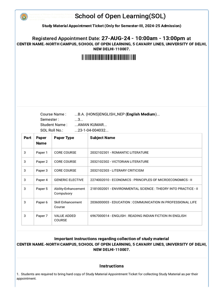 SOL Study Material Appointment | PDF