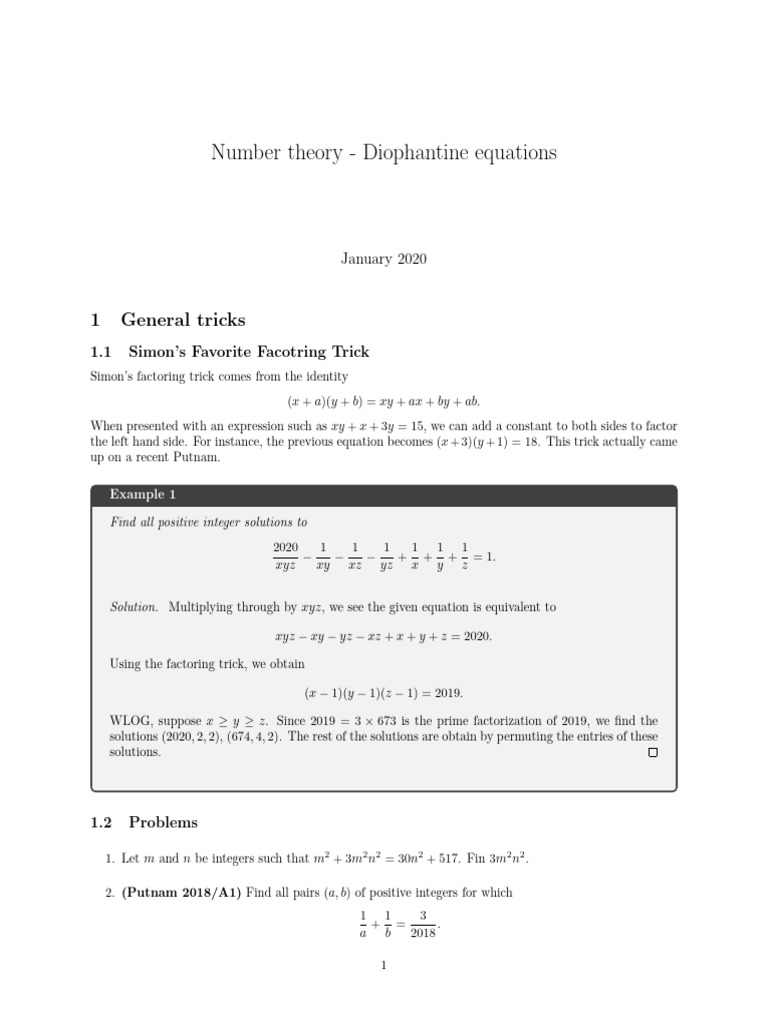2020 NT Diophantine Equations | PDF | Abstract Algebra | Mathematics