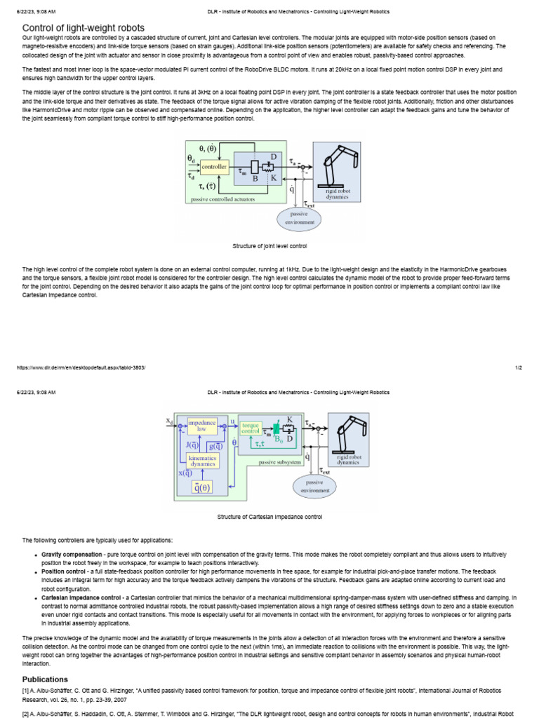 DLR - Institute of Robotics and Mechatronics - Controlling Light-Weight ...