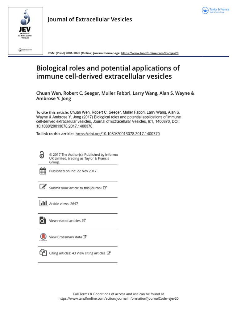 Biological Roles and Potential Applications of Immune Cell Derived ... Biological Roles and Potential Applications of Immune Cell Derived ...