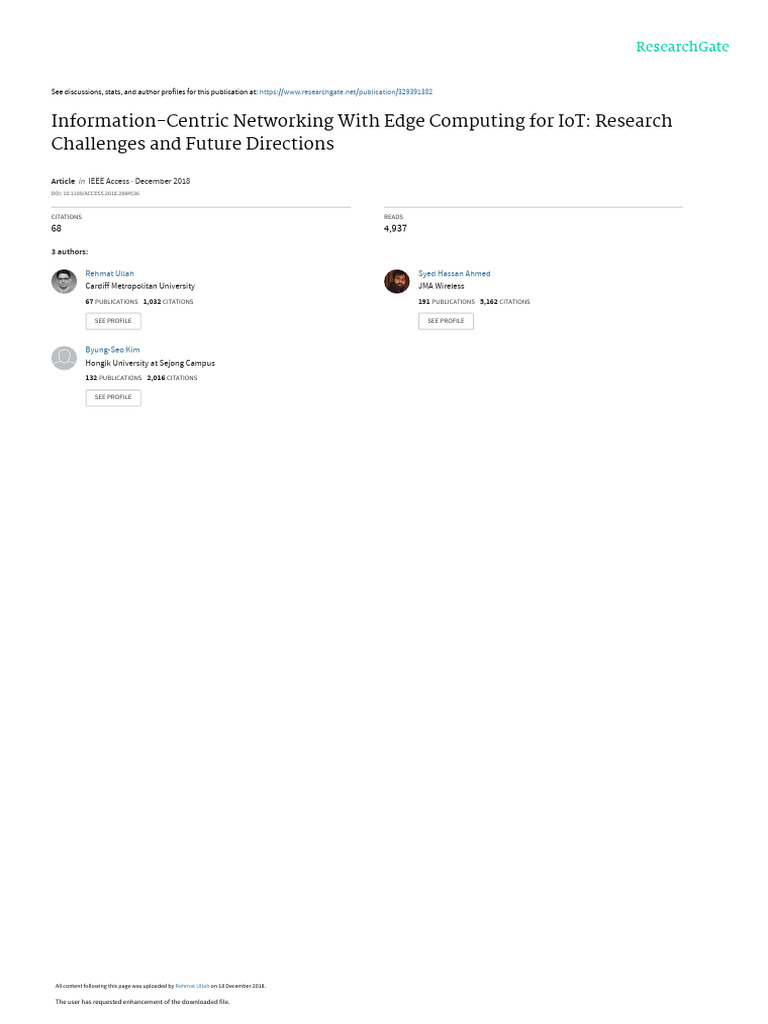Information-Centric Networking With Edge Computing For Iot: Research Challenges and Future ...
