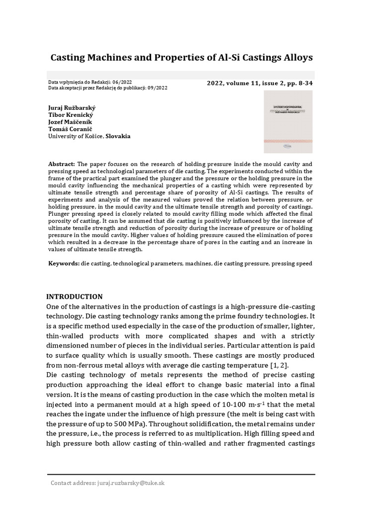 Casting Machines and Properties of Al-Si Castings Alloys: 2022, Volume ...