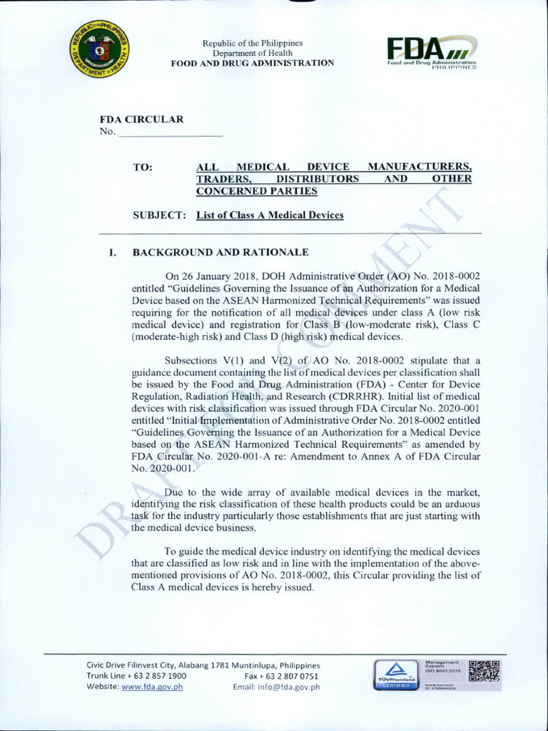 List of Class A Medical Devices | PDF