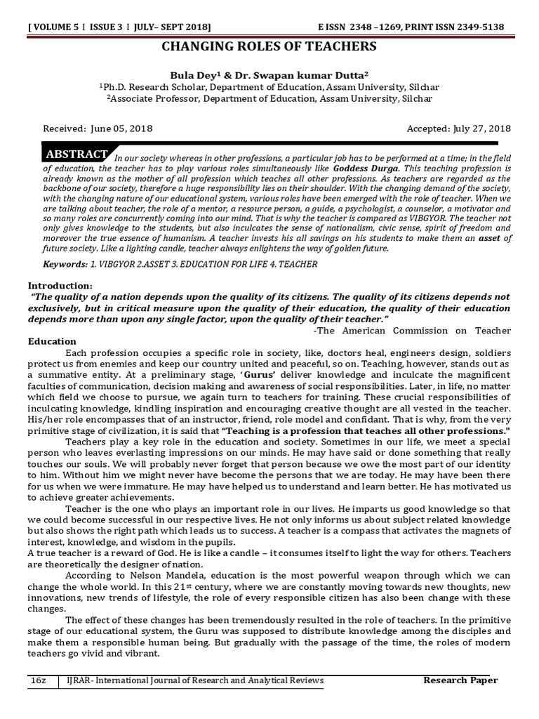 Changing roles of teachers | PDF | Mentorship | Teachers