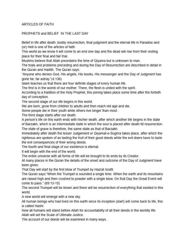 Belief in The Last Day and Prophets | PDF | Prophets And Messengers In ...