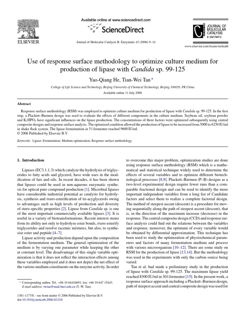 Surface Methodology For Production Lipase With Candida Pdf Regression Analysis