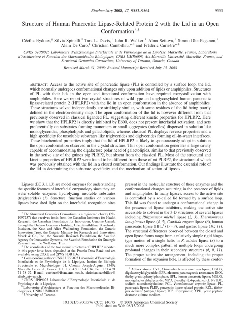 Structure of Human Pancreatic Lipase-Related Protein 2 With The Lid in ...