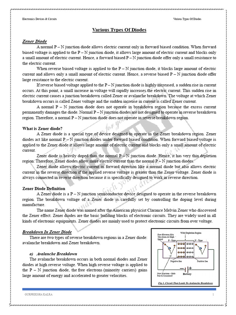 Various Types of Diodes | PDF | P–N Junction | Diode