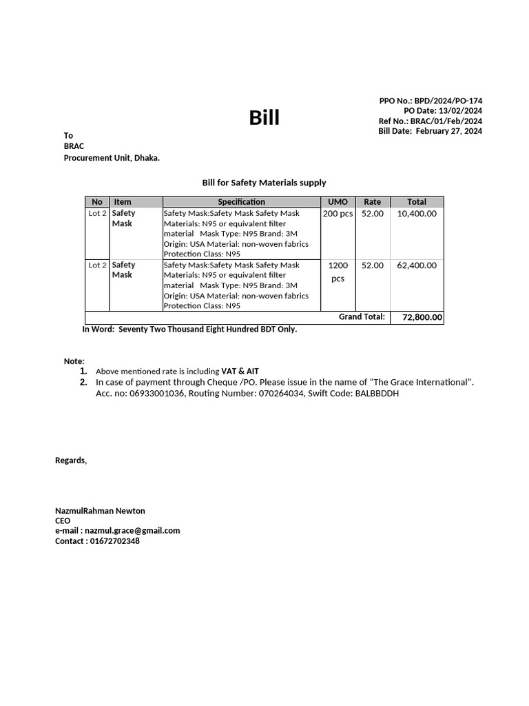 Safety Materials Supply Bill | PDF