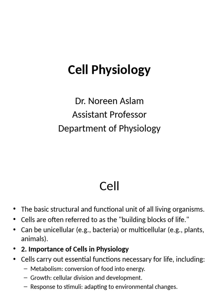 Overview of Cell Physiology | PDF | Cell Membrane | Cell (Biology)