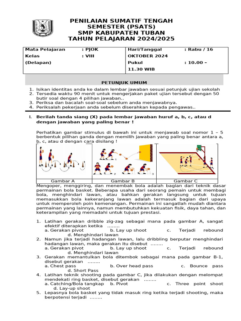 Soal, KJ, Kisi-Kisi PSAS VIII PJOK SMP 2023-2024 | PDF