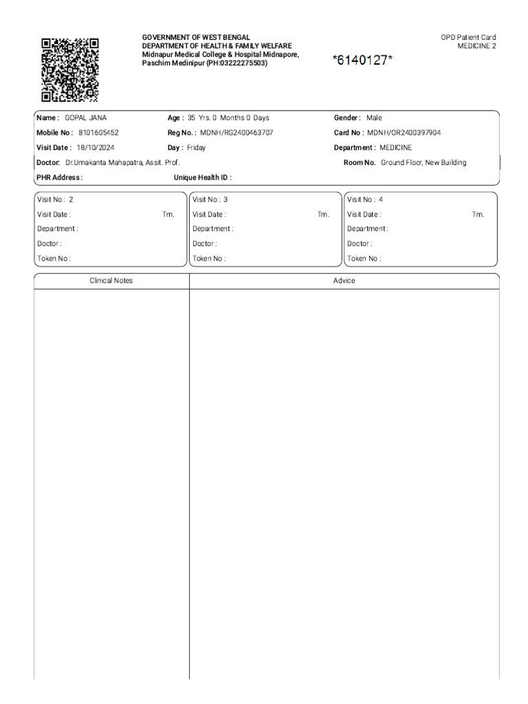 OPD Card: Gopal Jana, Medicine 2 | PDF