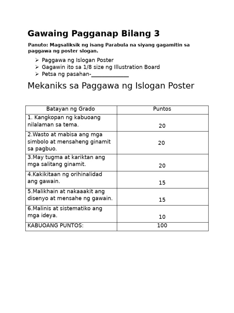 Pamantayan Sa Paggawa NG Islogan Poster | PDF