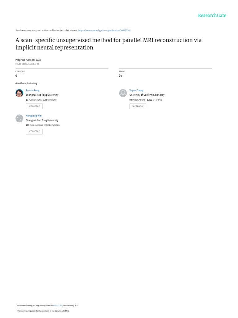 A Scan-Specific Unsupervised Method For Parallel M | PDF | Magnetic Resonance Imaging ...