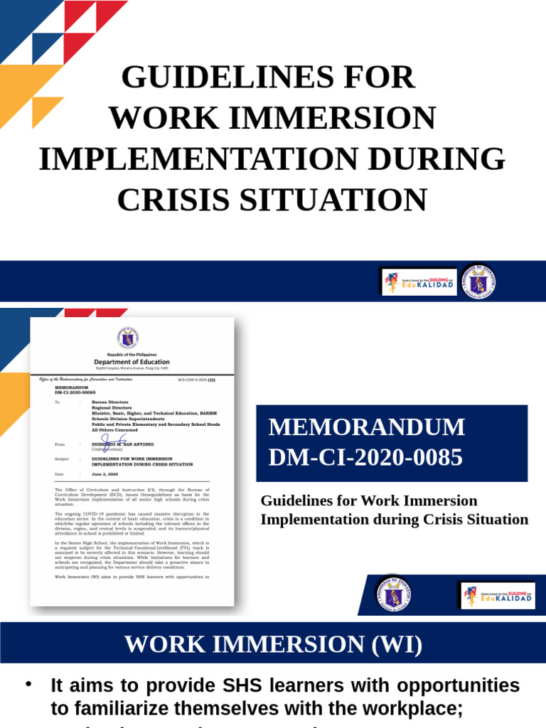 Guidelines For Work Immersion During Crisis | PDF | Learning | Human Communication