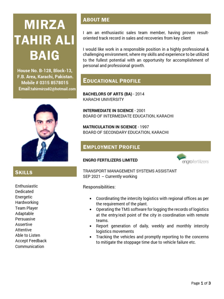 CV - Mirza Tahir Ali Baig - May 2023 | PDF | Computing