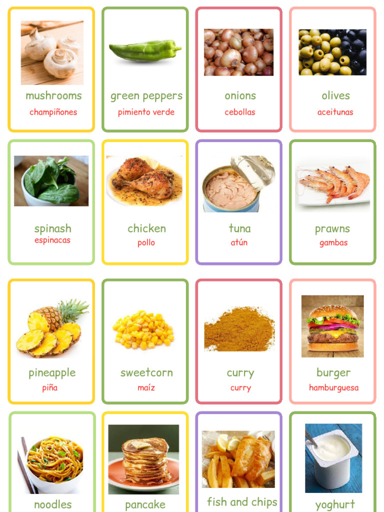 Tarjetas Vocabulario Alimentos Inglés | PDF