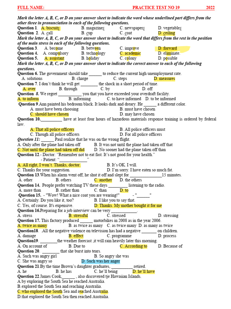 Practice Test No 19 | PDF | Cartography