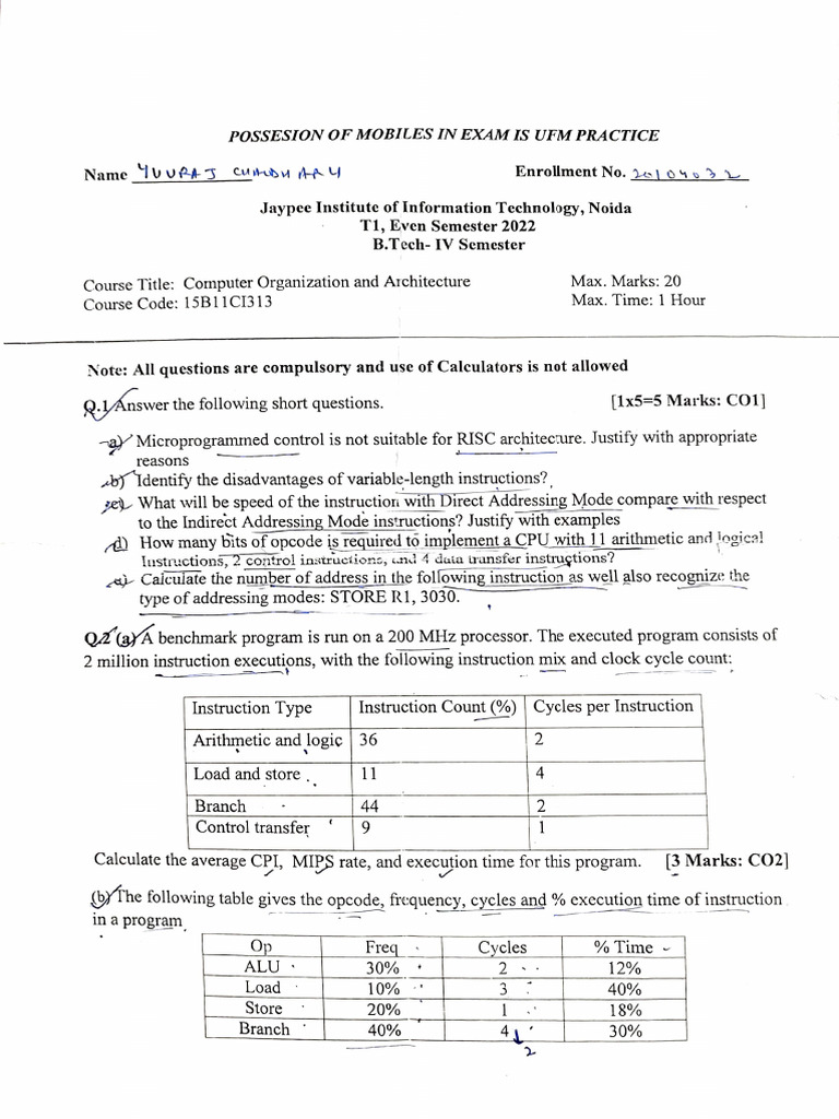 COA_T1 | PDF | Central Processing Unit | Computer Science
