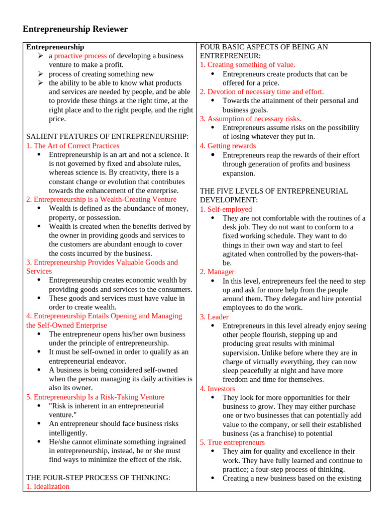 Entrepreneurship Reviewer | PDF | Entrepreneurship | Economics