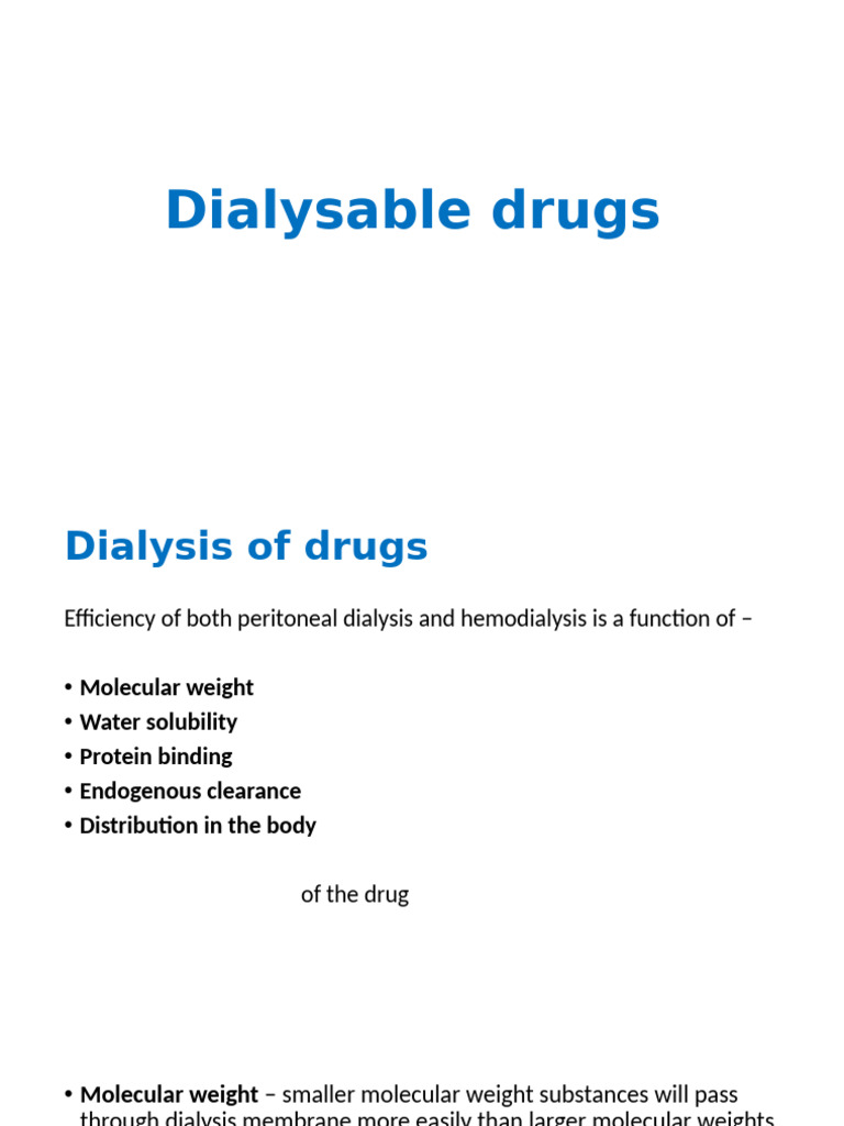 Dialysable Drugs | PDF | Hemodialysis | Medical Specialties