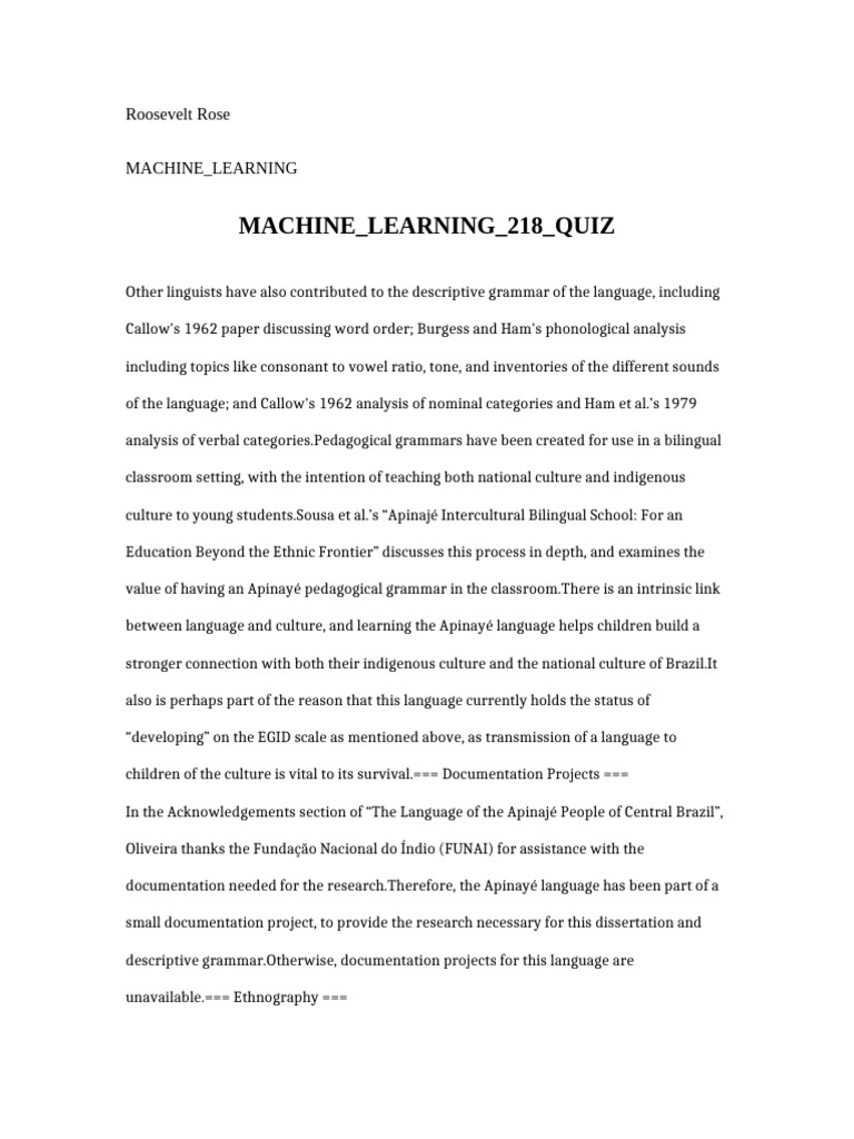 Machine Learning 218 Quiz | PDF | Syntax | Grammar