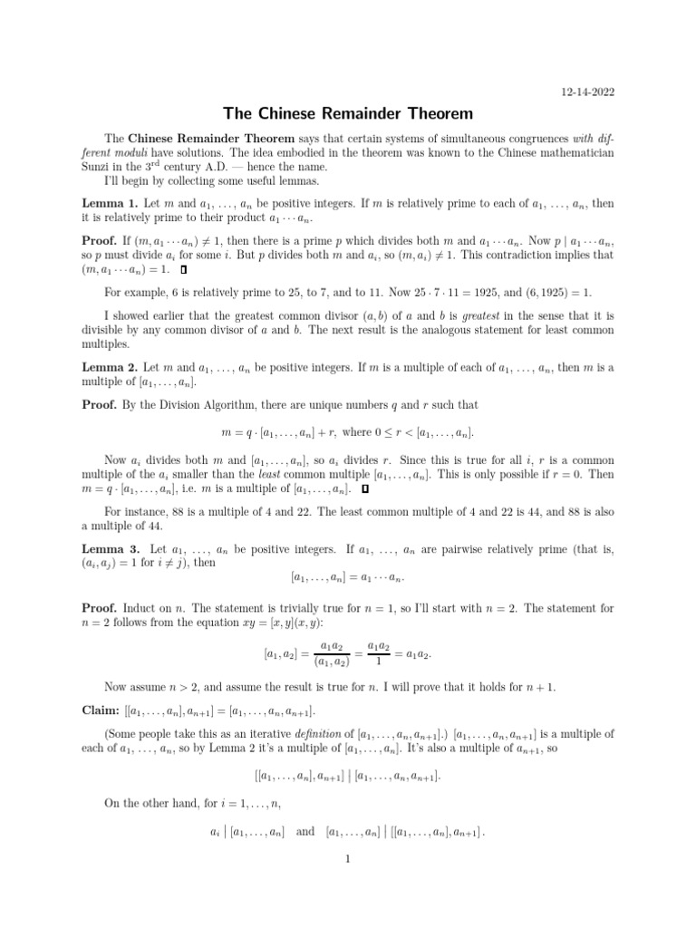 Chinese Remainder Theorem | PDF | Arithmetic | Abstract Algebra