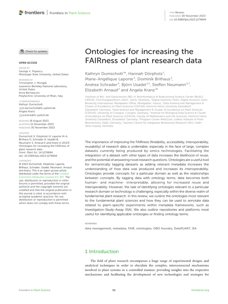 Ontologies For Increasing The FAIRness of Plant Re | PDF | Metadata | Ontology (Information Science)