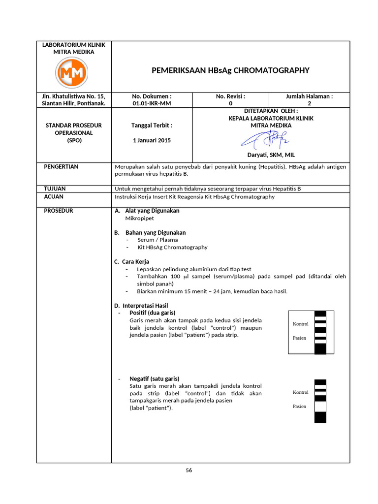 Spo Instruksi Kerja Reagensia Dan Pemeriksaan Imunoserologi | PDF