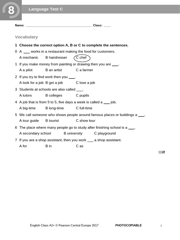 Eca2 Tests Language Test 8c Pdf English Language Linguistics